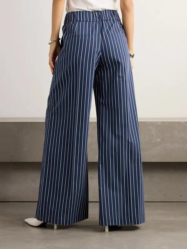 Brunello Cucinelli Striped Cotton And Silk-blend Twill Wide-leg Trousers