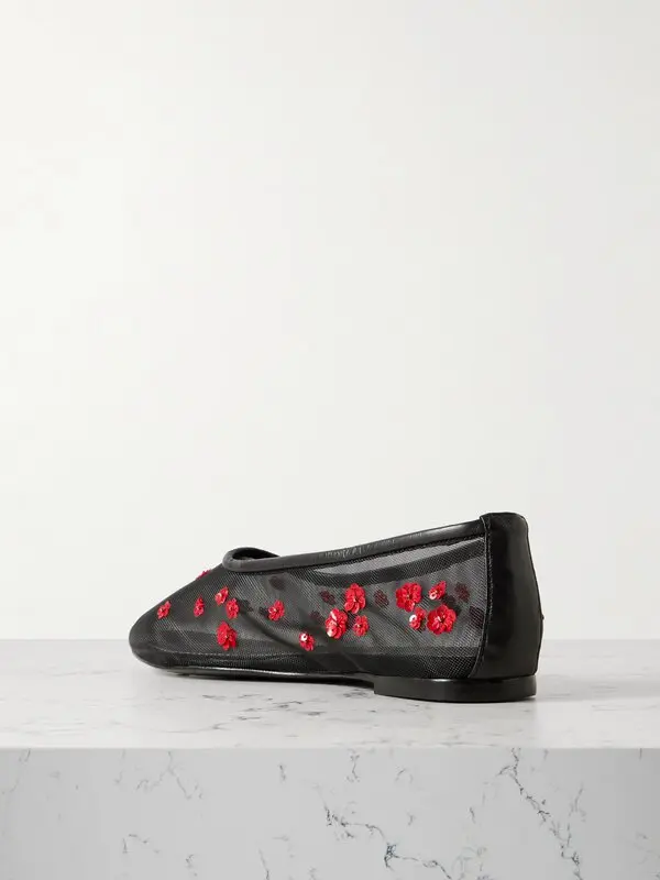 Staud Alba Sequin-embellished Mesh Ballet Flats