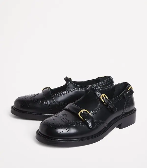 Sandro Leather Mary Jane Derby Shoes With Buckles - Black