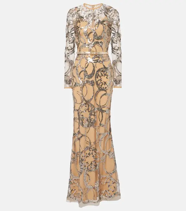 Elie Saab Sequined Sheer Tulle Gown