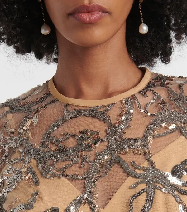 Elie Saab Sequined Sheer Tulle Gown