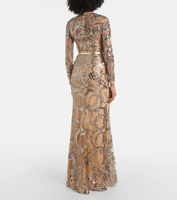 Elie Saab Sequined Sheer Tulle Gown