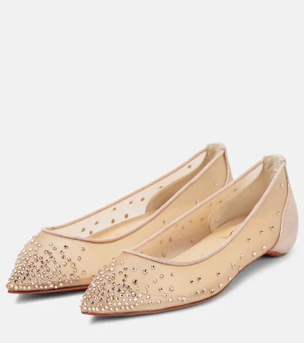 CHRISTIAN LOUBOUTIN Follies Strass Mesh Ballet Flats