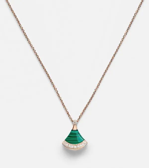 BVLGARI Divas' Dream 18kt Rose Necklace With Diamonds And Malachite - Gold