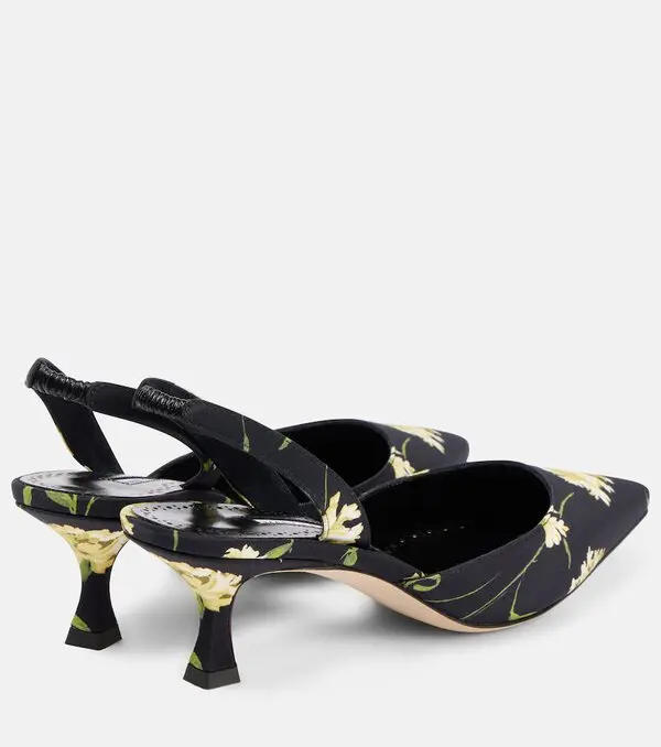 Manolo Blahnik Carolyne 50 Floral Slingback Pumps