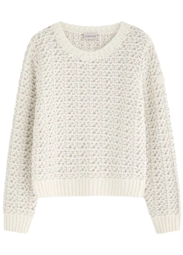 Moncler Logo Bouclé-knit Cotton-blend Jumper - Natural