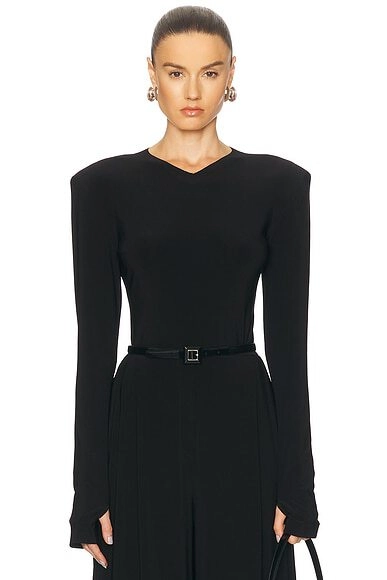 Norma Kamali Long Sleeve V-neck Top With Padded Shoulders - Black