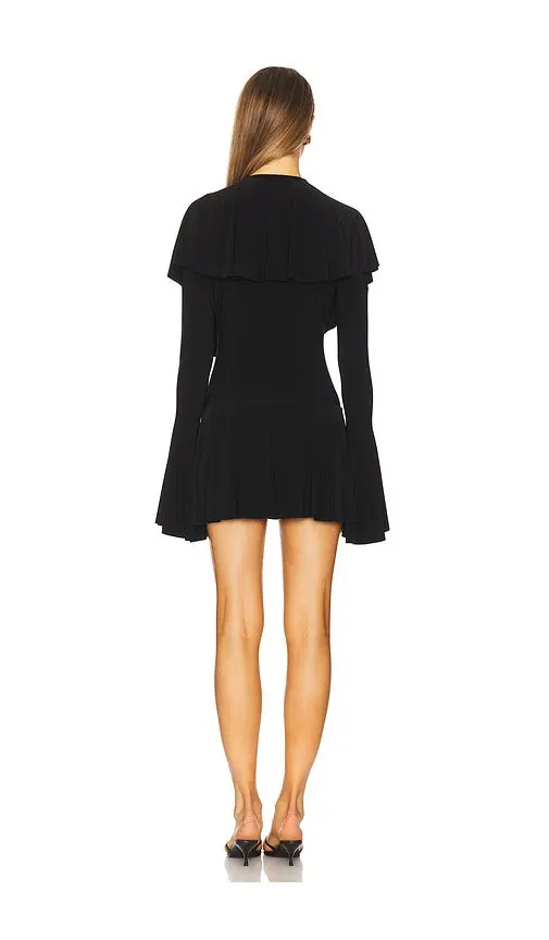 Norma Kamali Long Sleeve Deep V Ruffle Mini Dress - Black
