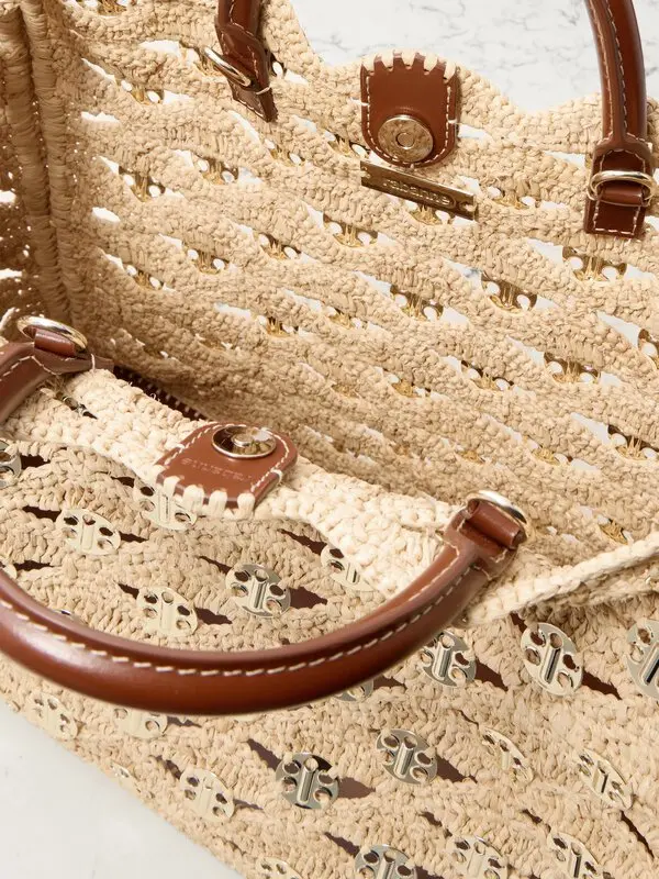 Rabanne 1969 Leather-trimmed Chainmail-embellished Raffia Tote