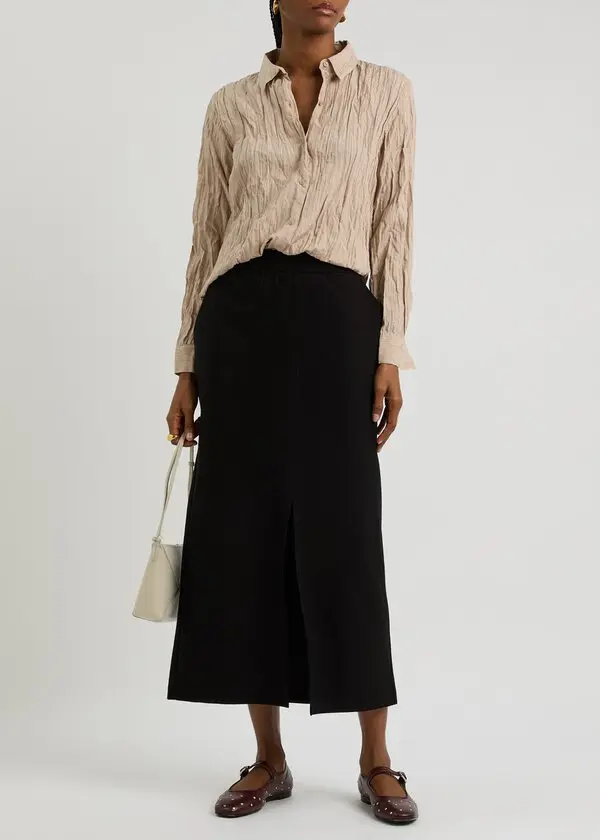 Eileen Fisher Crinkled Plissé Silk Shirt