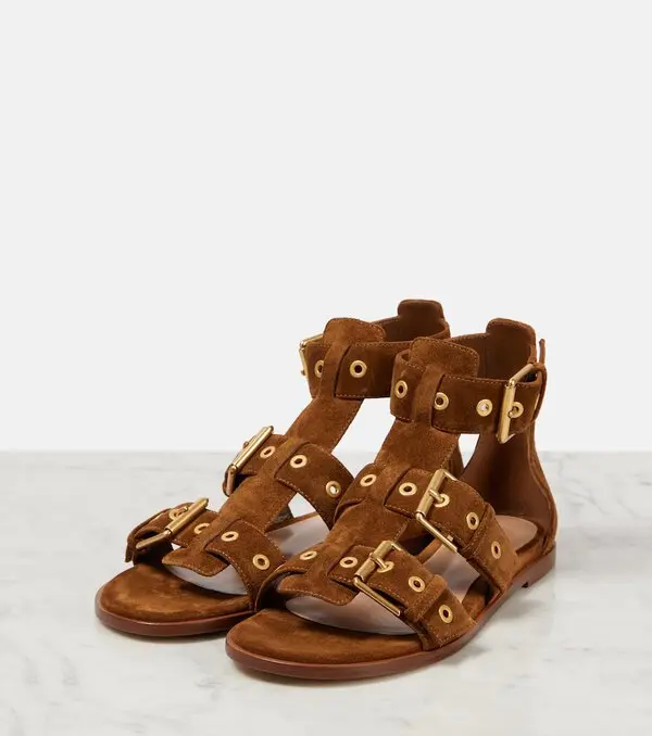 GIANVITO ROSSI Suede Sandals With Buckle Fastening - Brown