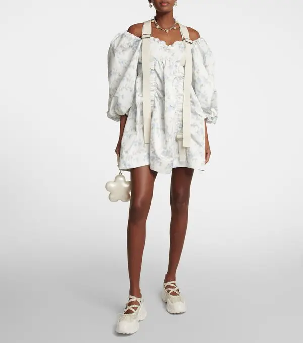 Simone Rocha Puff Sleeve Mini Dress Blue Floral