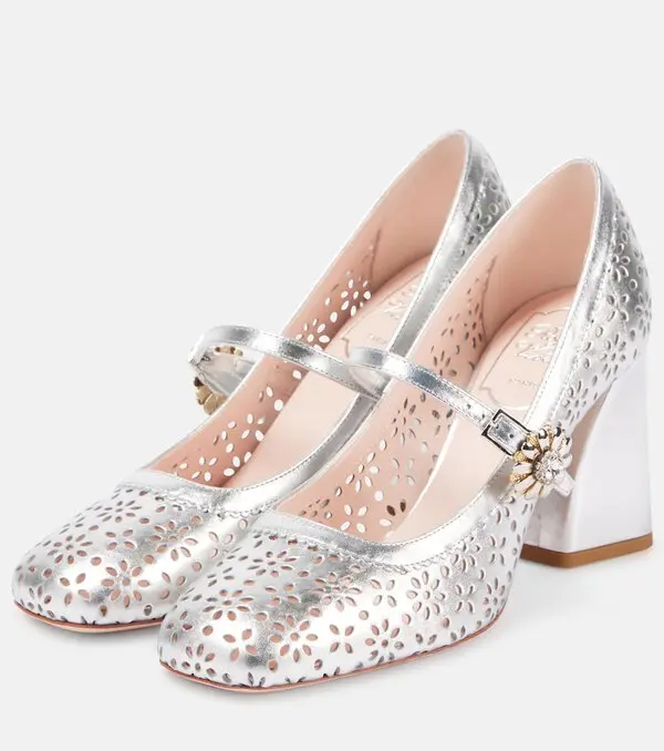 ROGER VIVIER Tres Vivier Metallic Leather Mary Jane Pumps