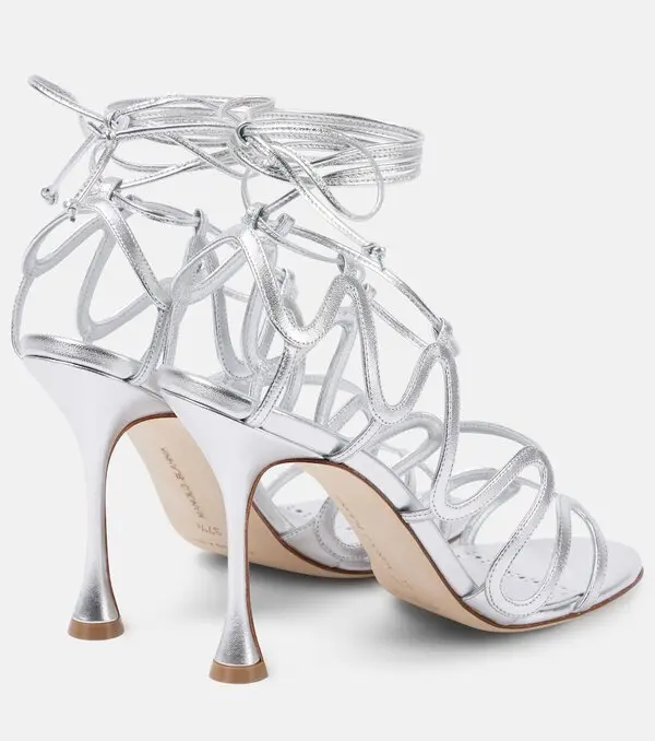 Manolo Blahnik Fawda 105 Metallic Leather Sandals - Silver