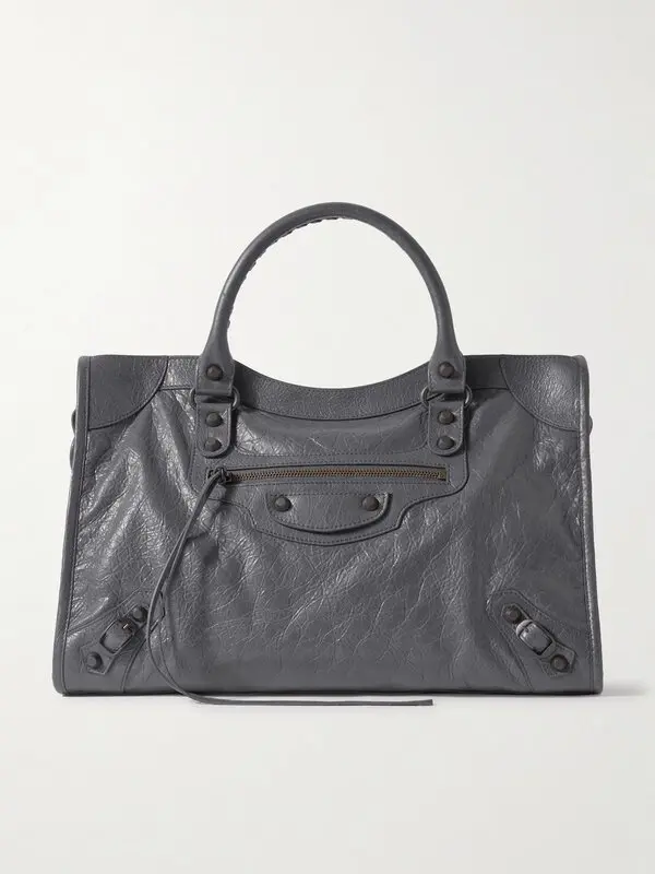 Balenciaga Le City Medium Embellished Textured-leather Tote Bag - Gray