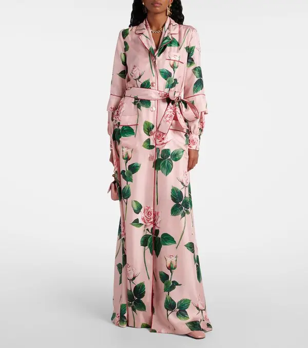Dolce & Gabbana Floral Belted Silk Satin Maxi Dress - Multicoloured