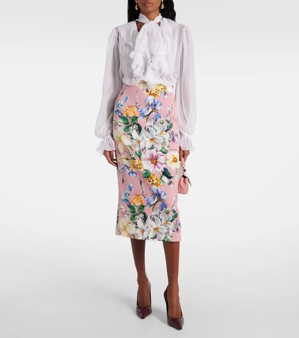 Dolce & Gabbana Floral Silk-blend Pencil Skirt - Multicoloured