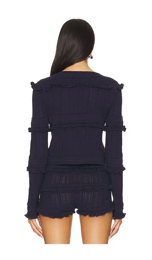 Majorelle Ribbed Knit Cardigan With Ruffle Trim