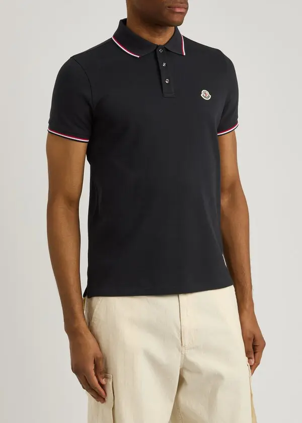 Moncler Logo-appliquéd Piqué Cotton Polo Shirt - Navy