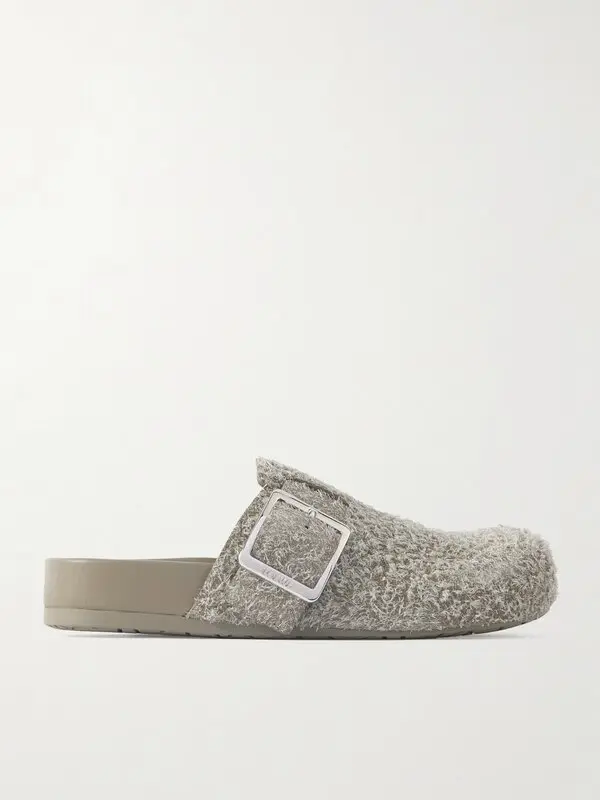 Loewe Ease Buckled Brushed-suede Clogs - Gray
