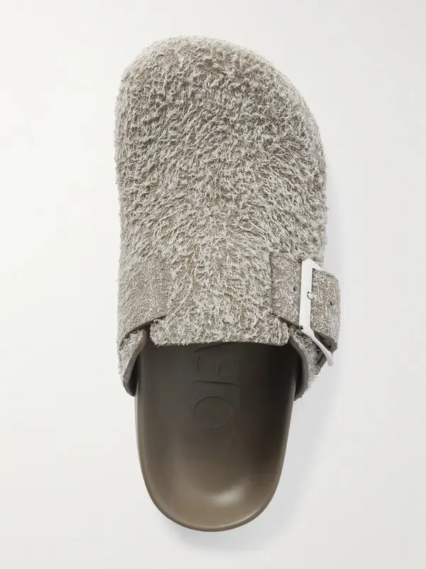 Loewe Ease Buckled Brushed-suede Clogs - Gray