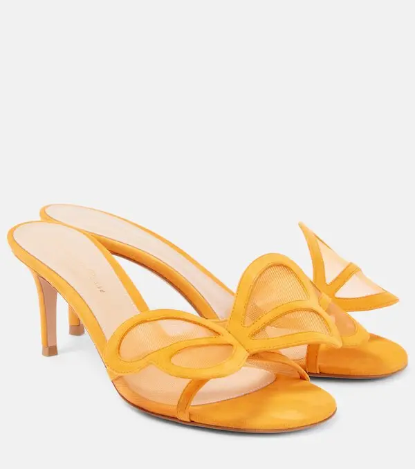 GIANVITO ROSSI Suede And Mesh Mules - Orange