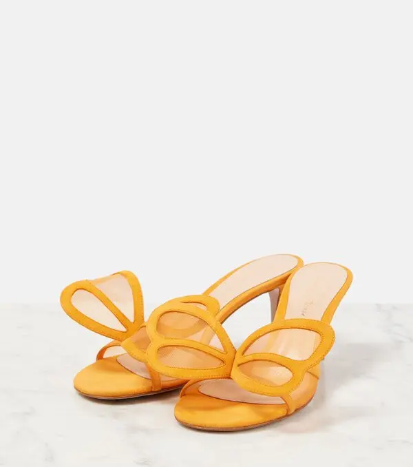 GIANVITO ROSSI Suede And Mesh Mules - Orange