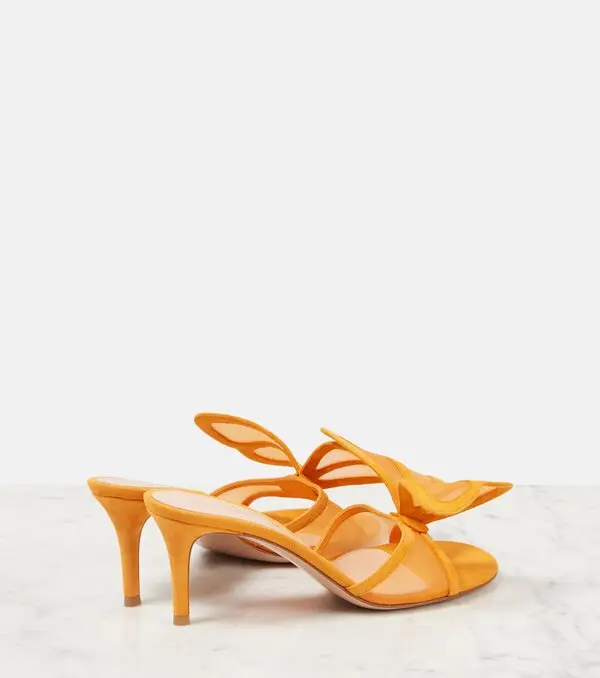 GIANVITO ROSSI Suede And Mesh Mules - Orange