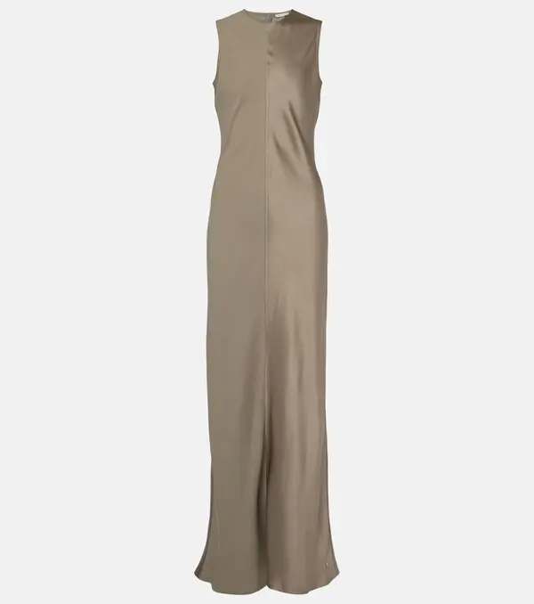 AMI Paris Paneled Satin Maxi Dress - Grey