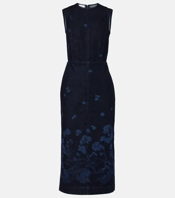 Erdem Floral Denim Midi Dress