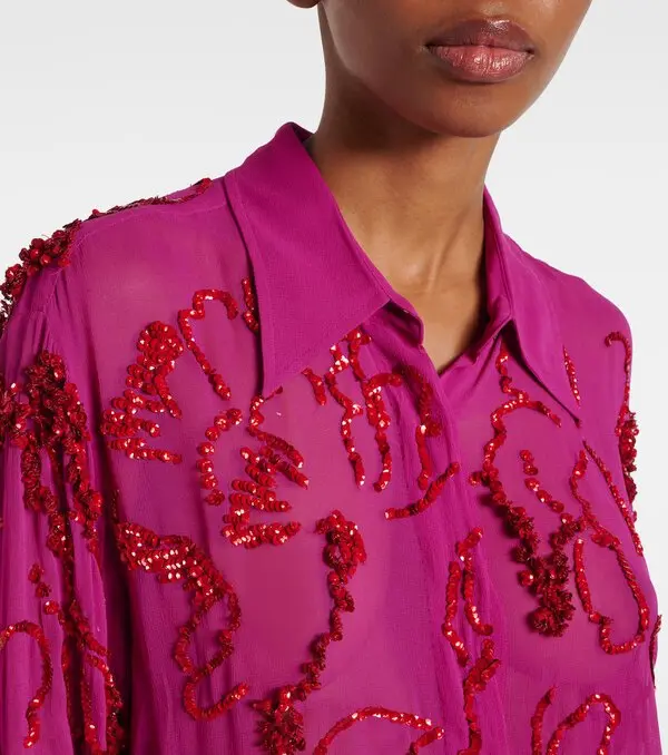 Dries Van Noten Sequined Sheer Chiffon Blouse