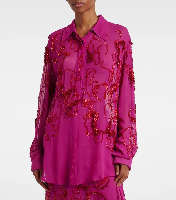 Dries Van Noten Sequined Sheer Chiffon Blouse