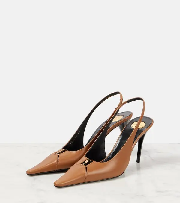 Saint Laurent Babylone Breteuil 90 Leather Slingback Pumps - Brown