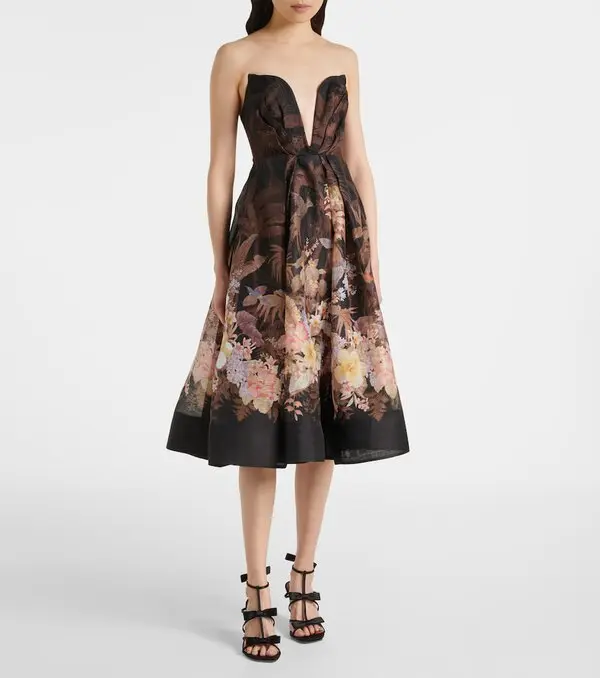 Zimmermann Illuminate Draped Linen And Cotton Midi Dress