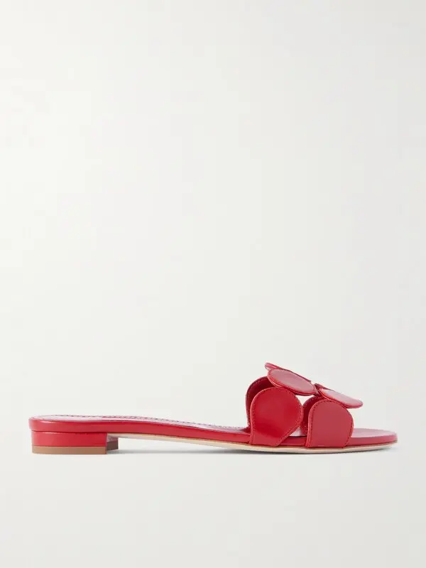 Manolo Blahnik Haribalmu Leather Slides - Red