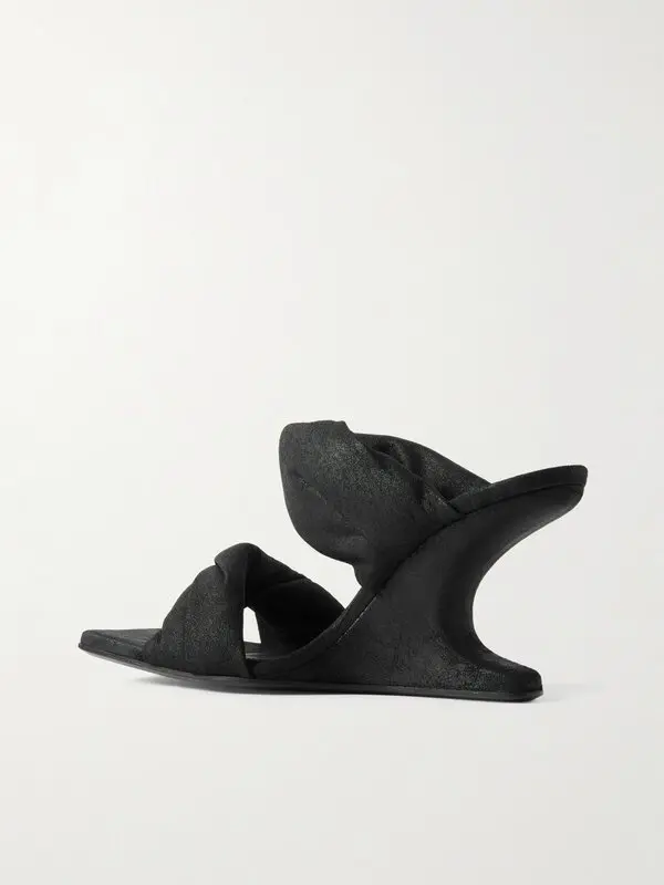 Rick Owens Twisted Suede Wedge Mules - Black