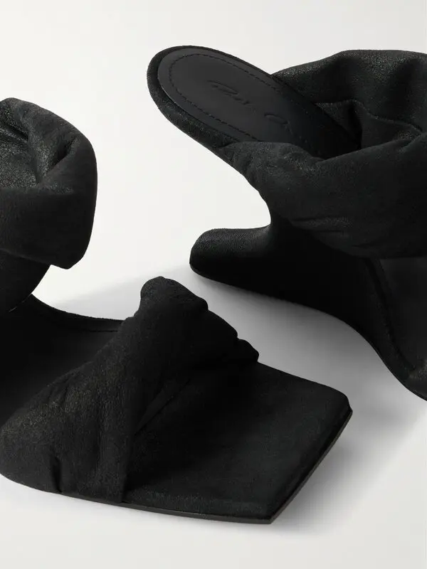 Rick Owens Twisted Suede Wedge Mules - Black