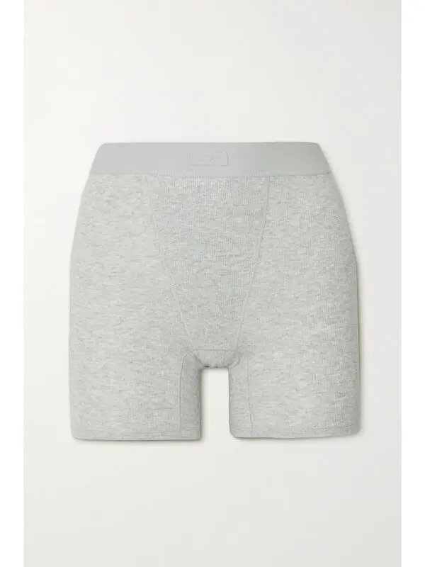 SKIMS Cotton Collection Ribbed Cotton-blend Jersey Boxer Shorts - Gray