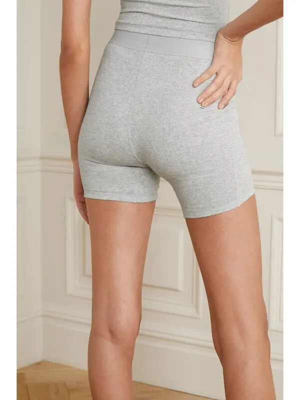 SKIMS Cotton Collection Ribbed Cotton-blend Jersey Boxer Shorts - Gray