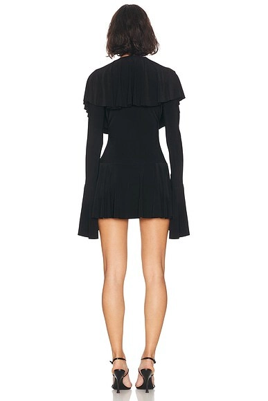 Norma Kamali Long Sleeve Deep V Ruffle Mini Dress