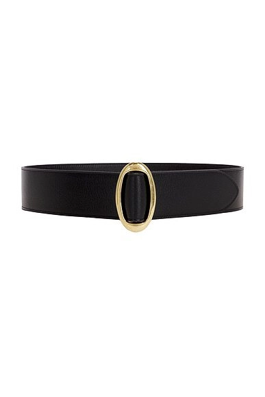 Saint Laurent Leather Belt With Gold-tone Buckle - Nero