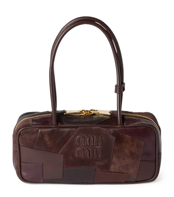 Miu Miu Leather Beau Patchwork Top-handle Bag - Brown