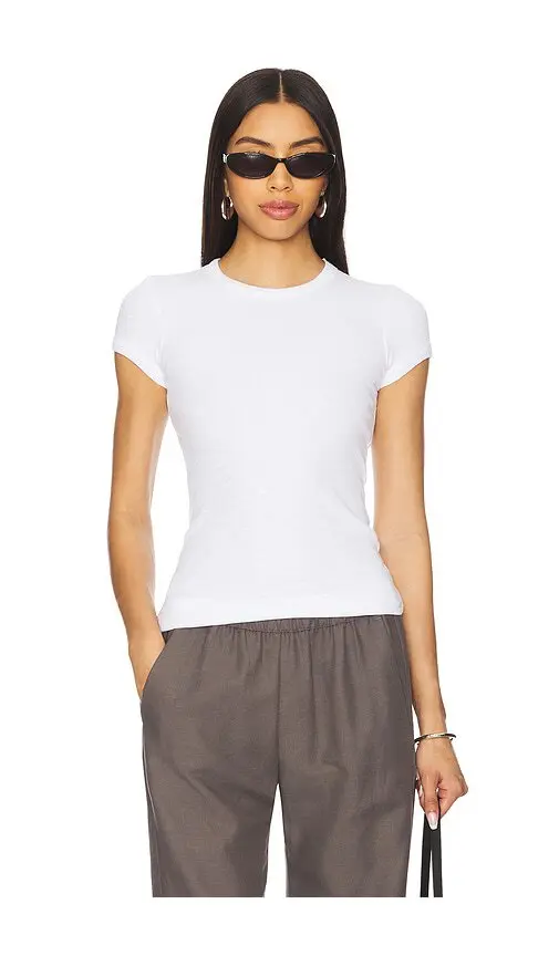 Enza Costa Cap Sleeve Crew Tee - White