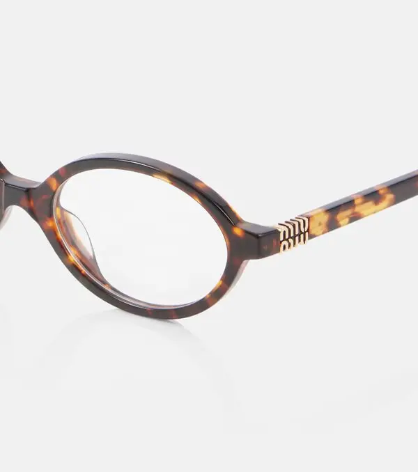 Miu Miu Oval Tortoiseshell Acetate Eyeglasses - Brown