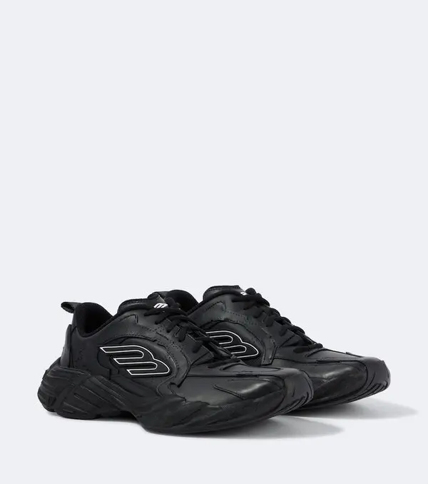 Balenciaga Monday 3b Sports Icon Leather Sneakers - Black