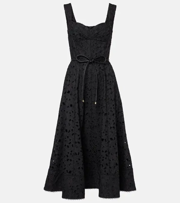 Rebecca Vallance Kitsu Broderie Anglaise Midi Dress In Ivory Glow - Black