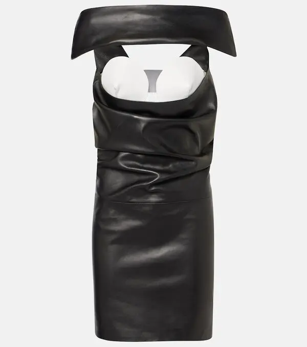 JEAN PAUL GAULTIER Cutout Draped Leather Dress - Black