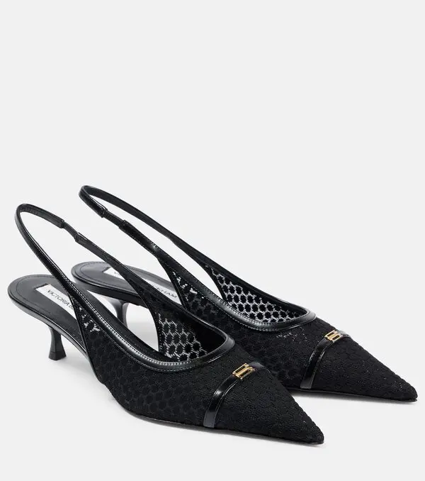 Victoria Beckham Leather-trimmed Mesh Slingback Pumps - Black