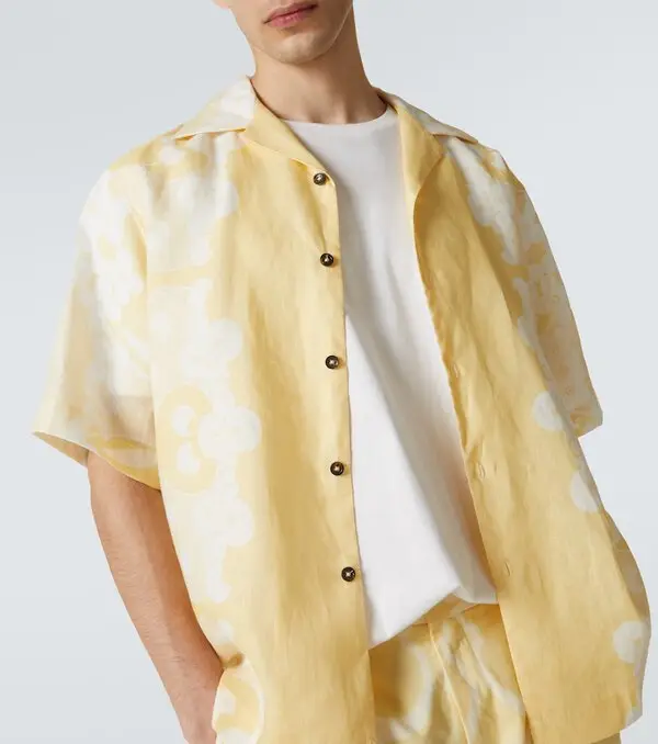 Commas Floral Linen Bowling Shirt - Yellow