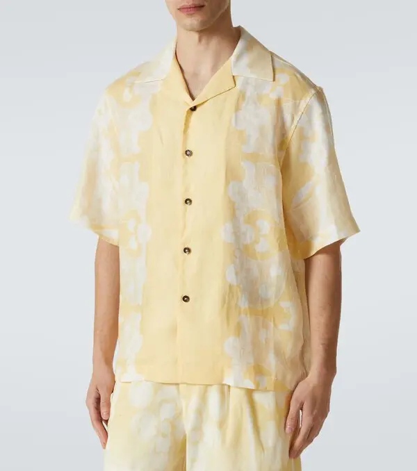 Commas Floral Linen Bowling Shirt - Yellow